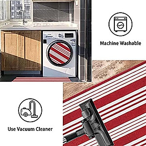 Red and White Striped Outdoor Rug 24'' x 35'' Door Mat Outdoor Machine Washable Welcome Mats Cotton Hand-Woven Entryway Rug for Front Porch/Entryway/Laundry/Bathroom/Bedroom