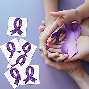 20 Sheets 240 Pcs Purple Ribbon Glitter Tattoos Domestic Violence Awareness Ribbon Temporary Tattoos Lupus Overdose Alzheimers Pancreatic Cancer for Women Man Charity Public Social Event