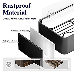 Kitsure Shower Caddy - 2 Pack 2 Soap Holder Rustproof Shower Organizer Drill-Free Shower Shelf inside Shower Large Capacity Durable Stainless Steel Shower Rack 4 Hooks Black ‎4.9Inchx15.7Inchx2.4Inch