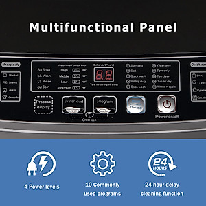 AXUTL Washing Machine Washer Machine 1.25cu.ft Apartment Dorm Laundry Compact Portable Washer Gray Full Automatic, 8 Water Levels, 10 Wash Programs