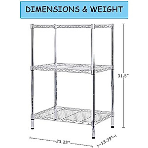 ANNECOSK 3-Tier Storage Shelves Adjustable, Metal Shelves for Storage Shelving Unit Wire Shelving Display Shelf for Kitchen Pantry 23" D x 13" W x 31.5" H-Silver