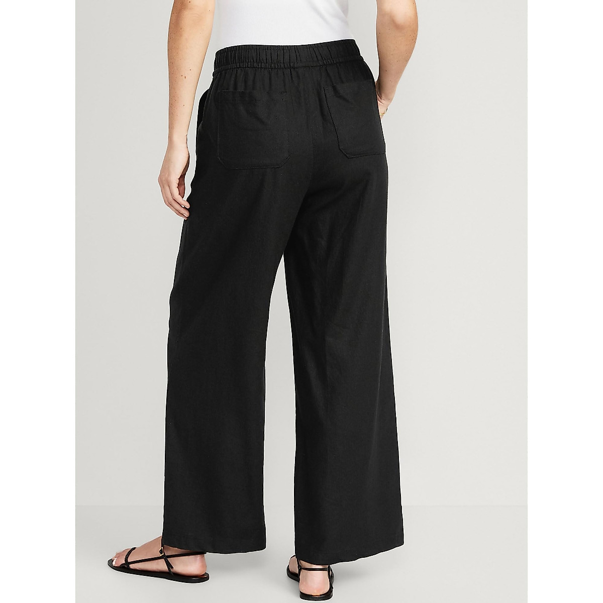 Hixiaohe Women's Casual Linen Pants Summer Elastic High Waisted Trouser Loose Wide Leg Pants(Black,XL)