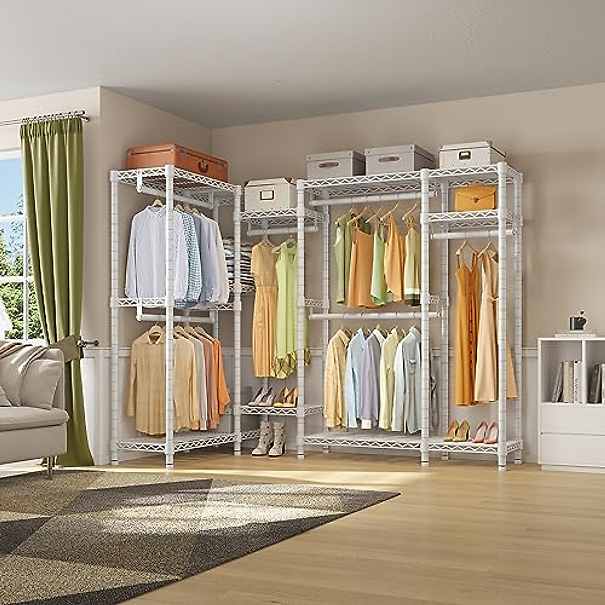 VIPEK L22S Heavy Duty Clothes Rack L Shaped Garment Rack Metal Clothing Rack Freestanding Wardrobe Closet Rack with 8 Shelves & 6 Hanging Rods, 76" L x 45" W x 76.4" H, Max Load 1050LBS, White