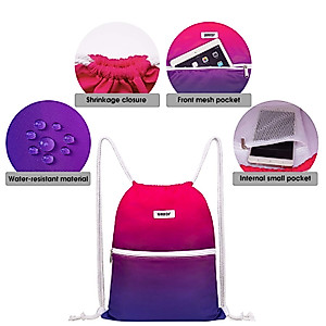 WANDF Drawstring Backpack String Bag Sackpack Cinch Water Resistant Nylon for Gym Shopping Sport Yoga (Red)