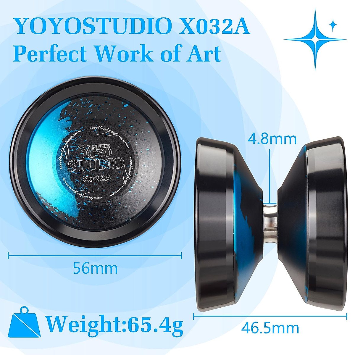 YOYOSTUDIO Yoyo Professional Unresponsive Yoyos with Dual Aluminum Alloy Rings, Pro Tricks Yo yos for Adults, Metal Yoyo for Kids Beginners with Strings, Gloves & Case Black and Blue (Black Ring)