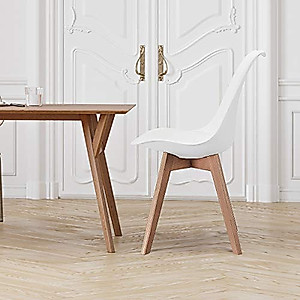 CangLong Mid Century Modern DSW Side Chair with Wood Legs for Kitchen, Living Dining Room, Pack of 1, White