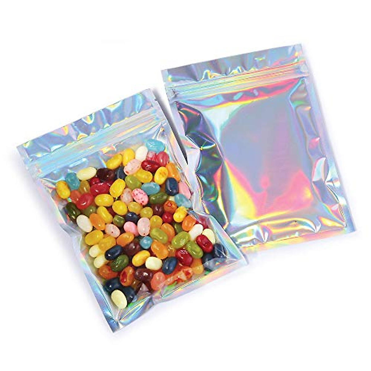 Mylar Bags with Ziplock 4.5" x 6.5" | 100 Bags | Rainbow Holographic | Sealable Heat Seal Bags for Candy and Food Packaging, Medications and Vitamins | For Liquid and Solids (4.5" x 6.5")