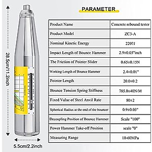 CGOLDENWALL Concrete Rebound Hammer Tester Resiliometer Test Meter Tool within The scope of 1450.38psi-8702.26psi (10-60Mpa) ZC3-A with English Label and Calibration Certificated (Old or New Panel)