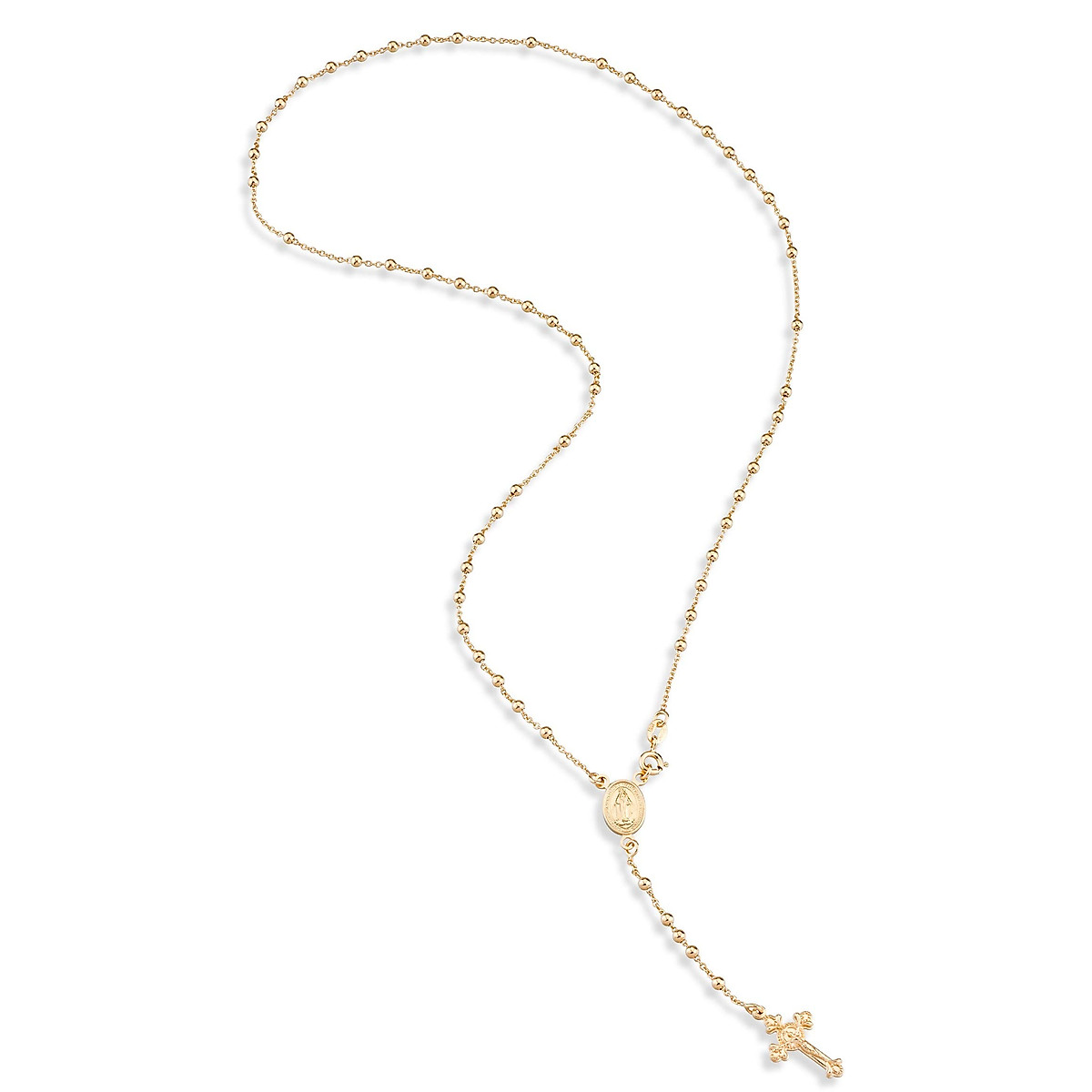 Miabella 925 Sterling Silver or 18Kt Yellow Gold Over Silver Italian Rosary Bead Cross Y Necklace Chain for Women (yellow-gold-plated-silver, Length 20 Inches)
