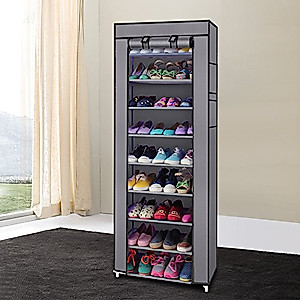 Tuklye 10-Tier Shoe Rack, Shoe Organizer with Dustproof Cover, Non-Woven Shoe Storage Cabinet, Gray…