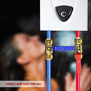 Hourleey 2 Pieces 1/2 Inch Push-Fit Full Port Ball Valve for Hot and Cold Water with Disconnect Clip, Water Stop Shut Off, 1 Piece Each