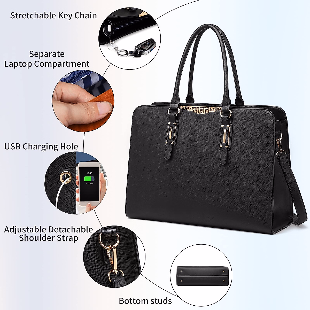 eyli Laptop Tote Bag for Women Large Waterproof PU Leather Business Office Work Briefcase Fit 15.6 inch Lightweight Trendy Computer Bags Messenger Shoulder Bag Laptop Purse 4pcs Sets Black