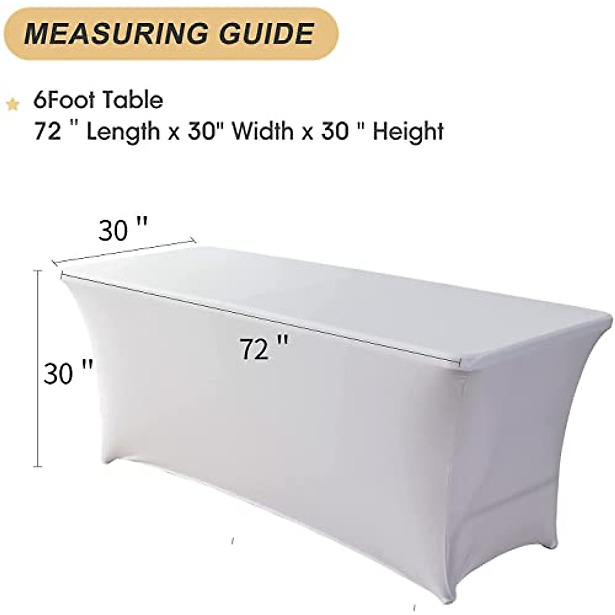 Mingyit 2 Pack Spandex Table Cover Fitted Rectangular Tablecloth Stretchable Fabric Tablecloth for Party, Banquet, Wedding and Events (6FT, White)