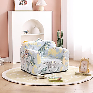 Tiita Kids Sofa, Children Couch with Carrying Handle & Side Pockets, Kids Foam Chair, Toddler Armrest Chair, Lightweight Children Sofa Chair, Kids Read Sofa for Girl or Boy (Grey Dinosaur)