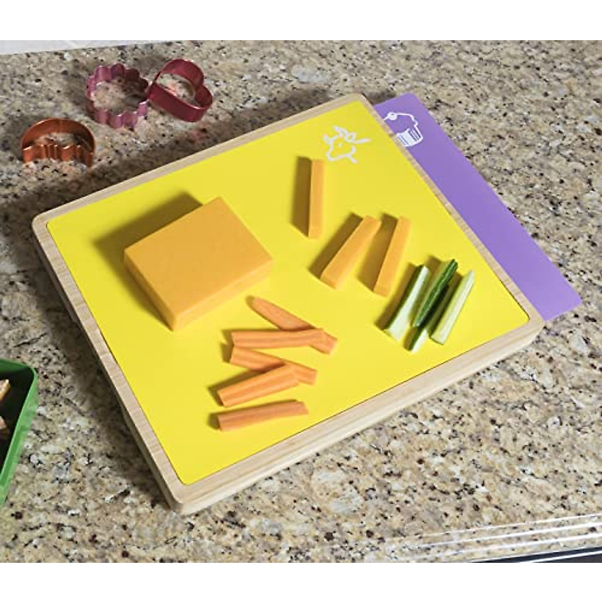 Lipper International 8889 Bamboo Wood Cutting Board with 6 Removable Color-Coded Cutting Mats, 16" x 13" x 1"