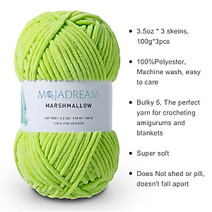 MOJADREAM 3PCS 3.5oz Chenille Yarn for Blankets Amigurumi: Soft Velvet Baby Yarn Blanket Knitting and Crocheting Bulky 5# Yarn 3 Skeins of 100g (Pale Peach)