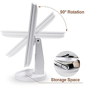 COSMIRROR Lighted Makeup Vanity Mirror with 10X Magnifying Mirror, 21 LED Lighted Mirror with Touch Sensor Dimming, 180°Adjustable Rotation, Dual Power Supply, Portable Cosmetic Mirror (White)