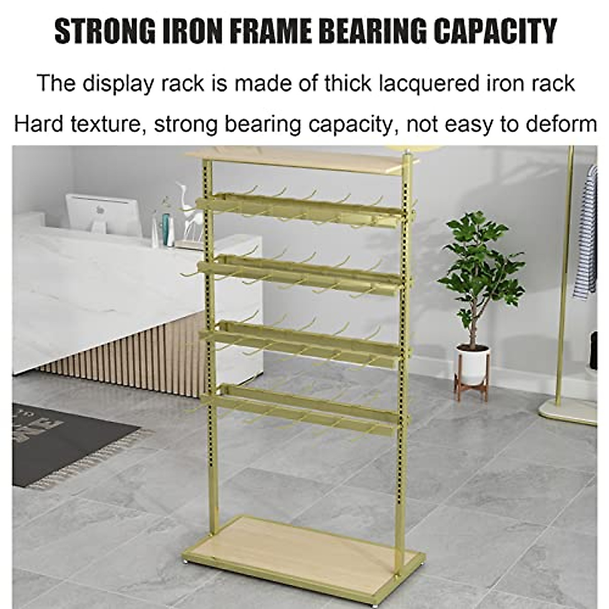 Retail Shelves Clothing Store Display Fixture, Mall Exhibition Accessory Organizer Rack with Hooks, Garment Hanger Floorstanding Jewelry Holder Keyring Shelf Sock Storage Stand, Hangbag Purse Rack