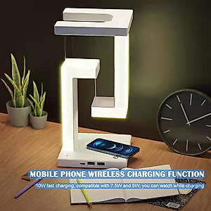 TEDATATA Suspension Anti-Gravity Table Lamp, Wireless Charging of Mobile Phone, Creative Home Furnishings LED Bedside Lamp, Bedroom Sleep Light Reading Light