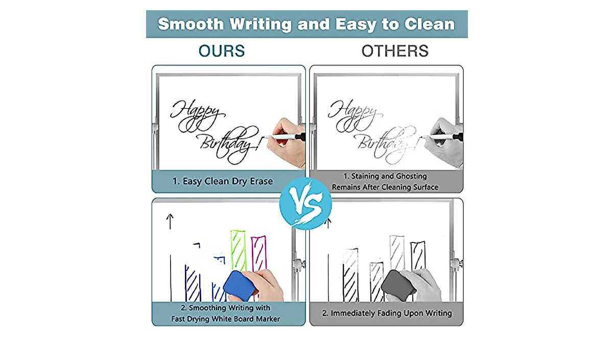 OWill Dry Erase White Board - Portable Double-Sided Magnetic Whiteboard