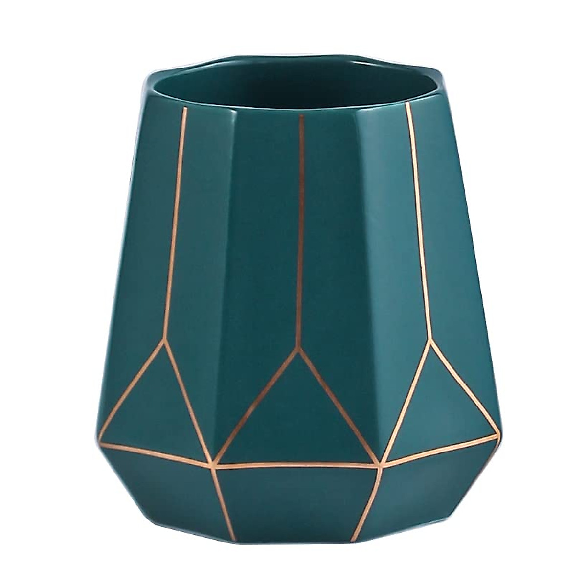 YOSCO Ceramic Desk Cute Pen Holder Stand Gold Line Pencil Cup Pot Desk Organizer Makeup Brush Holder (B-Dark Green)