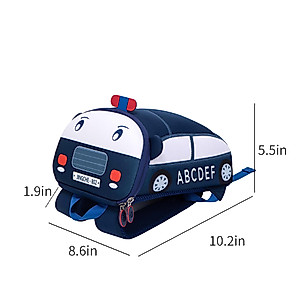 JIHUBEAR Cute Car Shape Toddlers Backpack with Lesh for 3-6 Year Old Boys and Girls Shoulder Bag Police Car
