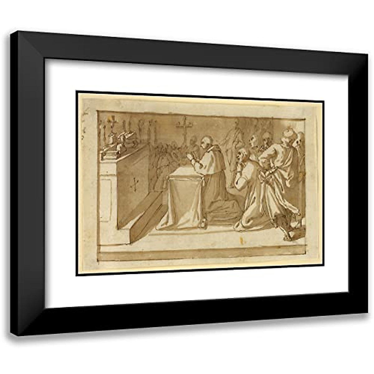 ArtDirect Workshop of Cesare Nebbia 24x17 Black Modern Frame and Double Matted Museum Art Print Titled - Saint Charles Borromeo Venerating the Relics (C. 1604)