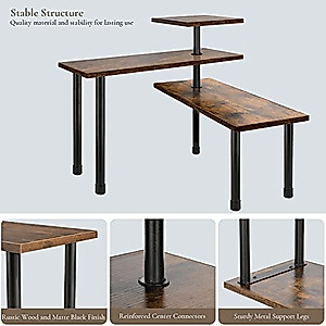 BCOZLUX Bathroom Counter Organizer, Kitchen Corner Shelf Countertop Organizer and Storage, 3 Tier Wood Corner Counter Shelf Stand Spice Rack, Rustic Brown and Black