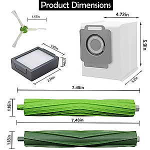 Chrostion Replacement Parts Fit for iRobot Roomba i7 i7+ i3 i3+ i4 i4+ i5 i5+ i6 i6+ i8 i8+ j7 j7+/Plus j8 j8+ E5 E6 E7 Robot Vacuum,2 Set Brushes,6 Filters,8 Side Brushes,8 Pack Bags