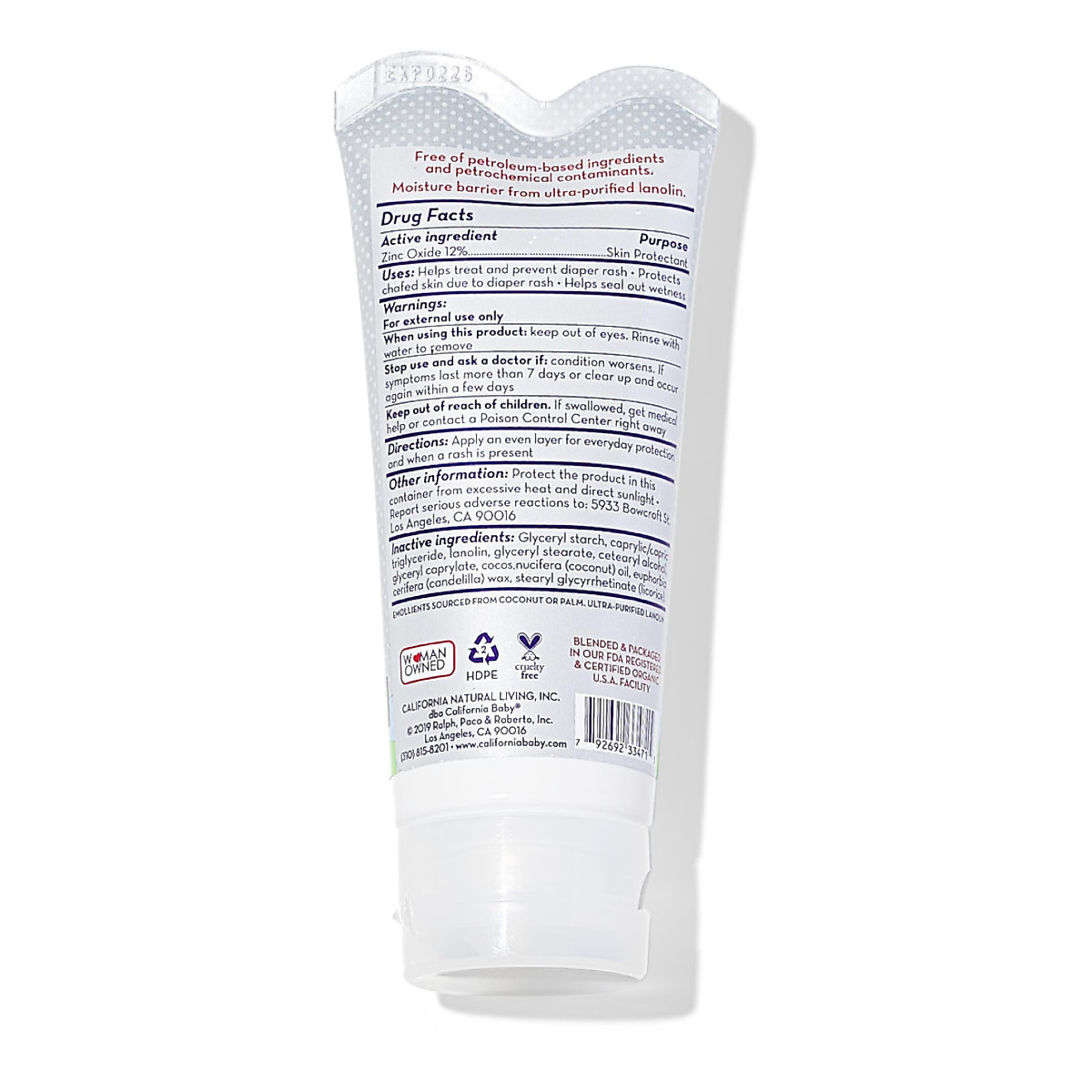 California Baby Super Sensitive Unscented Diaper Rash Cream | Zinc Oxide Ointment | 100% Bio-Based | Fragrance Free | Hypoallergenic | Soothing Diaper Rash Cream For Baby | 82 g / 2.9 oz