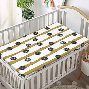 Polka Dot Themed Fitted Mini Crib Sheets,Portable Mini Crib Sheets Soft Toddler Mattress Sheet Fitted-Crib Mattress Sheet or Toddler Bed Sheet,24“ x38“,Pale Brown Charcoal Grey