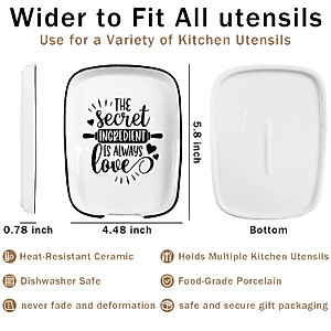 Hvukeke Ceramic Spoon Rest for Kitchen Stove Top Counter, Funny The Secret Ingredient Is Always Love White Spoon Holders for Chef, Mom, Grandma, Modern Farmhouse Kitchen Cute Decor Gift