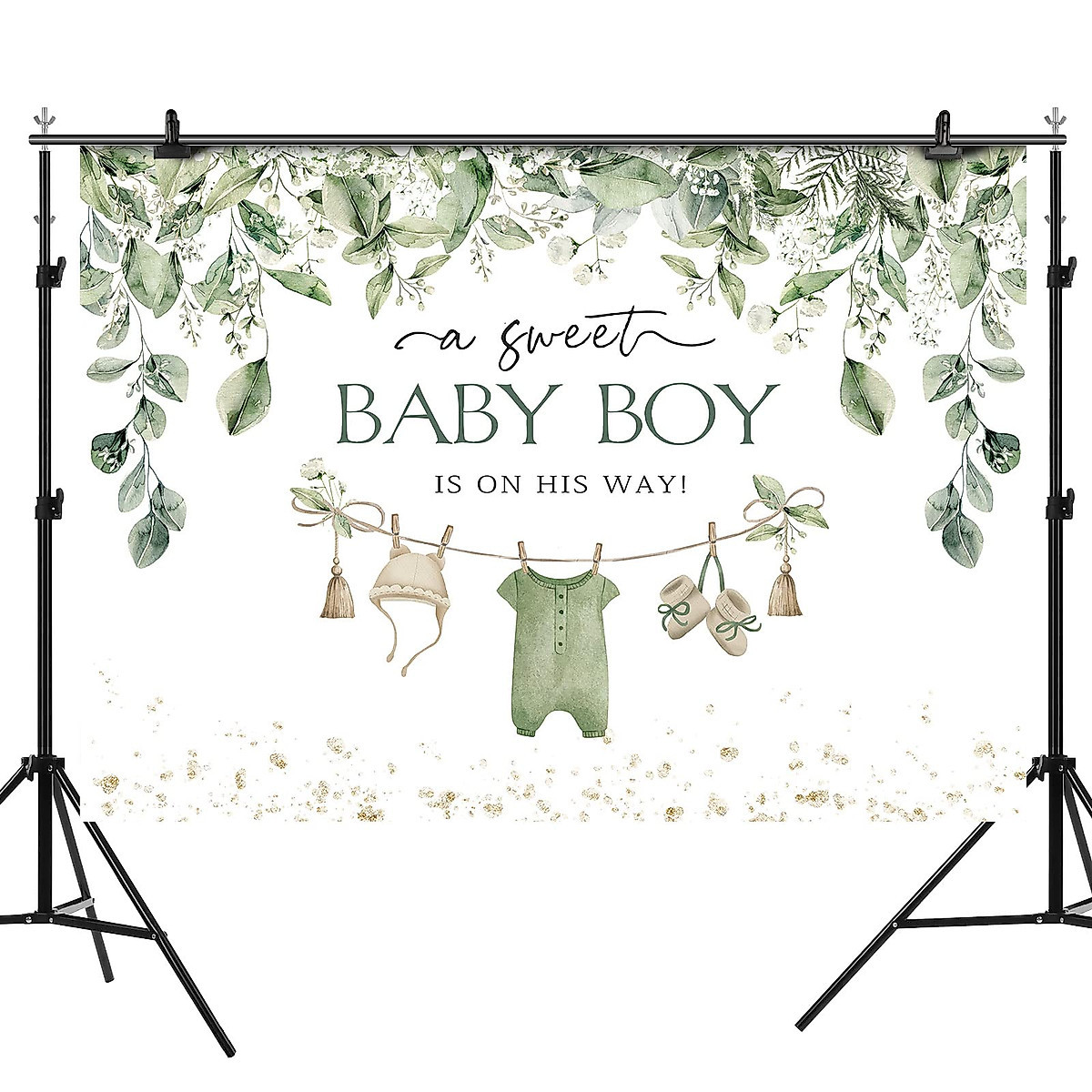 Rsuuinu Baby Shower Backdrop for Boys Greenery A Sweet Baby Boy is On The Way Photography Background Newborn Kids Boy Green Leaves Baby Shower Party Decorations Banner Supplies Photo Booth Props 7x5ft