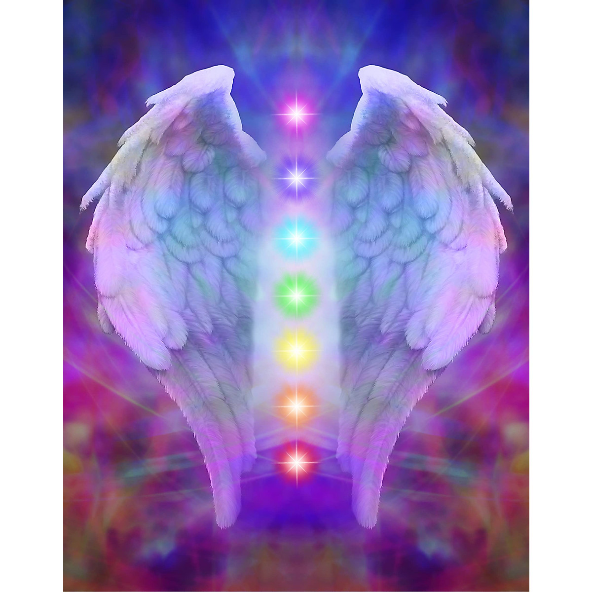 Xiyuekissu Diamond Art Angel Wings and Seven Chakras DIY 5D Full Drill Diamond Art Kit (Set by Number) Digital Painting Round Diamonds, Diamond Art Kits for Adults（12x16inch）