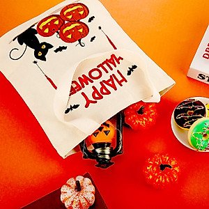 Weewooday 2 Pieces Halloween Tote Bag Reusable Canvas Bag Grocery Shopping Bag Pumpkin Candy Bag for Halloween Party or Daily Supplies