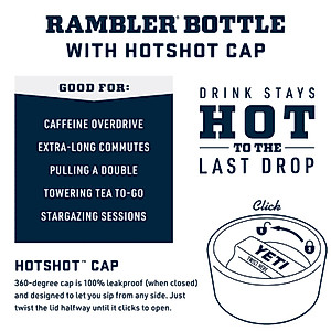 YETI Rambler 12 oz Bottle, Stainless Steel, Vacuum Insulated, with Hot Shot Cap, Charcoal
