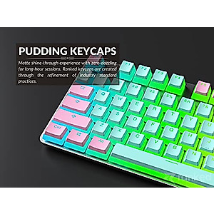Ranked Pudding v2 PBT Keycaps | 145 Double Shot Translucent ANSI US & ISO Layout | OEM Profile for Full Size, TKL, 75%, 65% and 60% RGB Mechanical Gaming Keyboard (Miami)