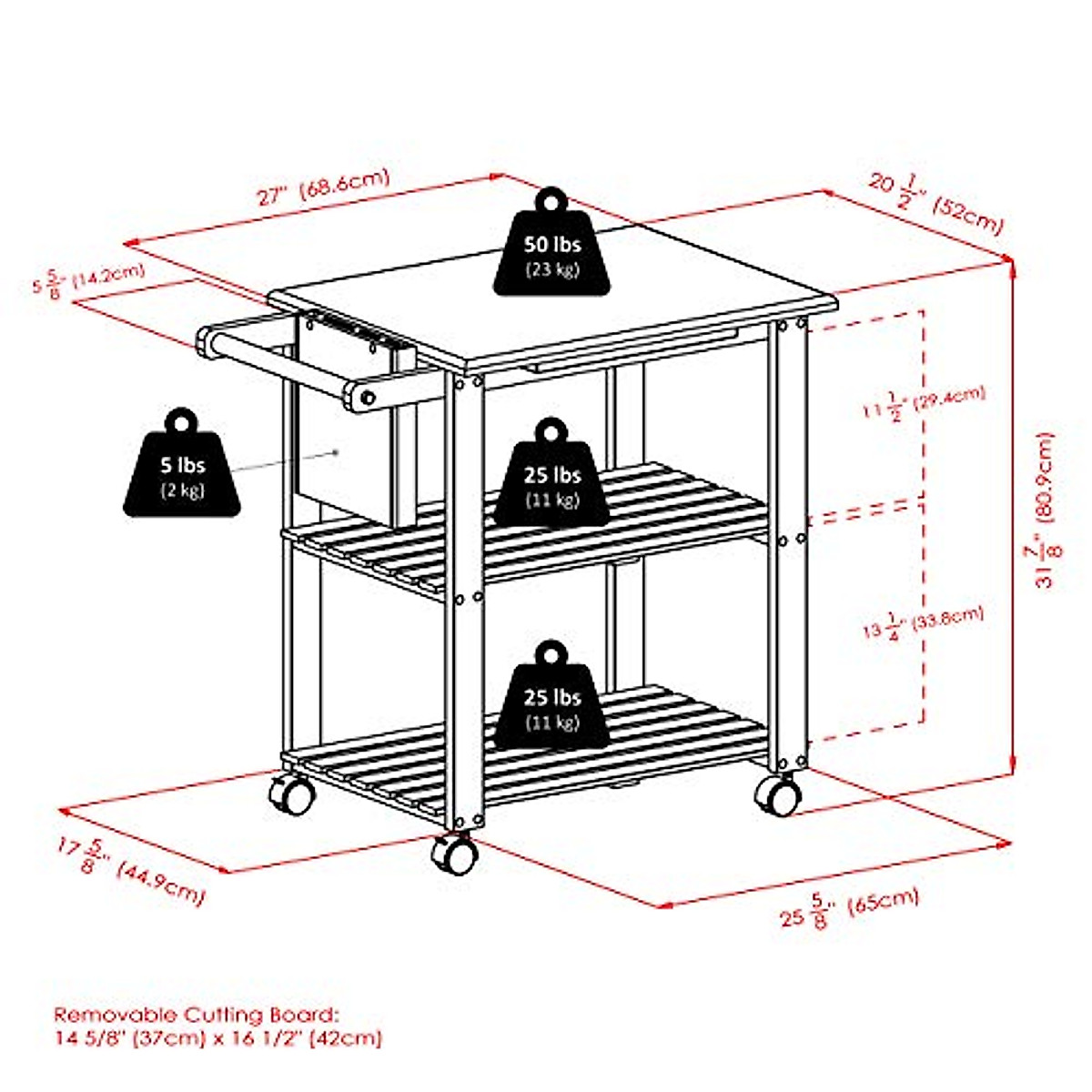 Winsome Wood Kitchen Cart With Cutting Board, Knife Block and Shelves, Beech