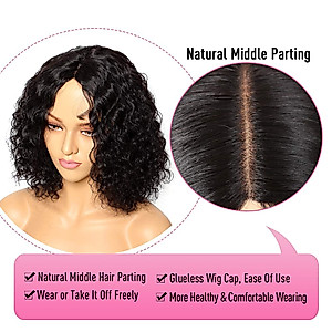 Fine Plus 150% Density Curly Wigs for Black Women Brazilian Human Hair Glueless Short Curly Wigs for Women Natural Black Wig with Middle Part Lace 12 Inch