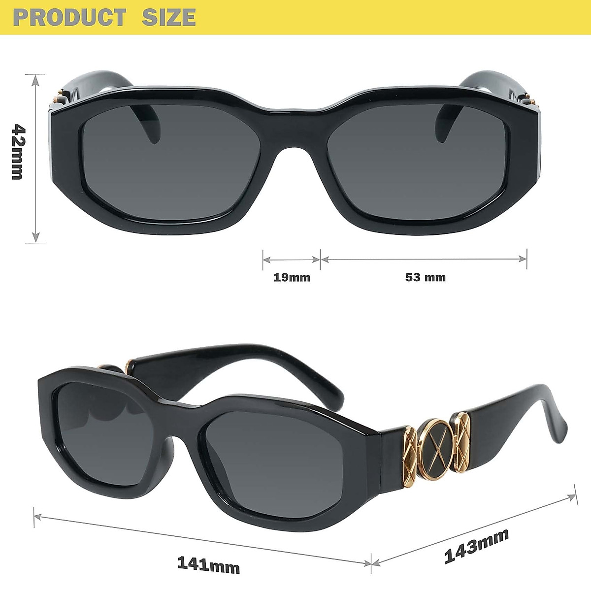 mosanana Trendy Sunglasses for Women Men Black Rectangle Vintage Retro Fashion Cool 90s Cute Rectangular Funky Stylish Chunky Baddie Tracer