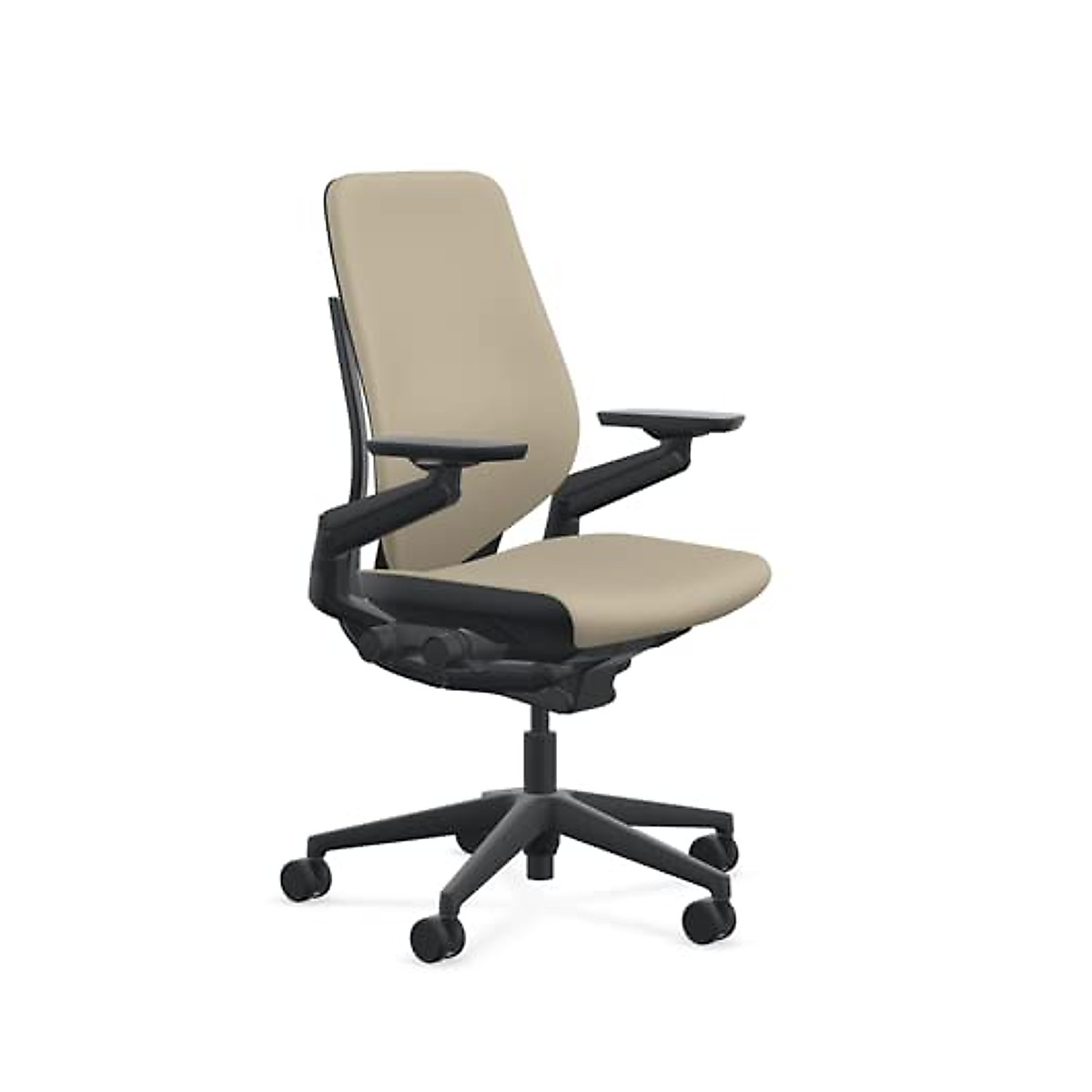 Steelcase Gesture Office Chair - Cogent: Connect Malt Fabric, Medium Seat Height, Shell Back, Black on Black Frame, Lumbar Support, and Hard Floor Casters