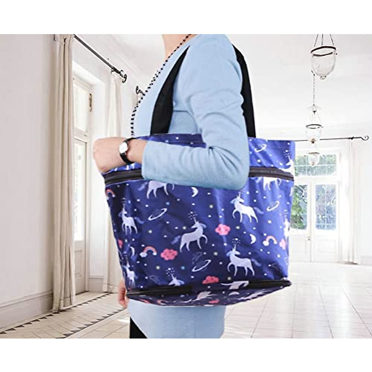 Upgrade Shopping Bag with Wheels Portable Trolley Bags Grocery Cart Hand Pulling Utility with Hand Straps Folding Shopping Cart- Larger Size & Waterproof & Strong(B0B8Y31PS5)