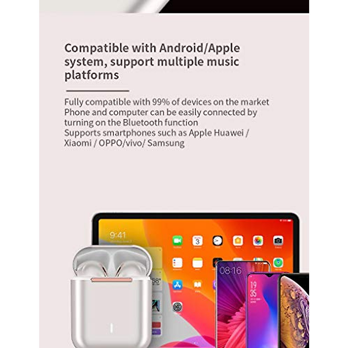 Wireless Earphone & Headphones Bluetooth 5.0 - Noise Cancelling and Waterproof True Sound (Rose Gold)