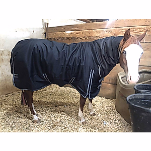 STORM SHIELD Horse Turnout Blanket | Attached Neck Cover | Heavy Weight - 380 Grams | Size 74 - Black | 1200 Denier | Criss-Cross Surcingle | Waterproof, Windproof & Breathable