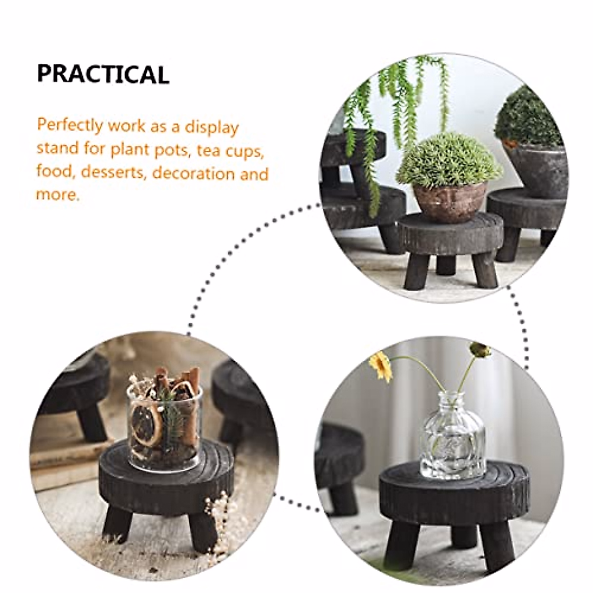 ifundom Wooden Potted Plant Stand Flower Pot Display Stand Dessert Stand House Plants Indoors Live Black Round Tray Coffee Tray Tea Trays for Serving Wood Riser Mouton Potted Flower Small