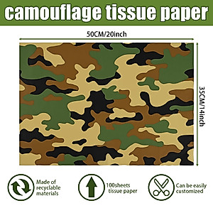 100 Sheets 20 * 14 Inches Camo Tissue Paper for Gift Wrapping, Green Black Camouflage Tissue Paper for Gift Bags for Birthday Camping Themed Party Retirement Hunting Party DIY Craft