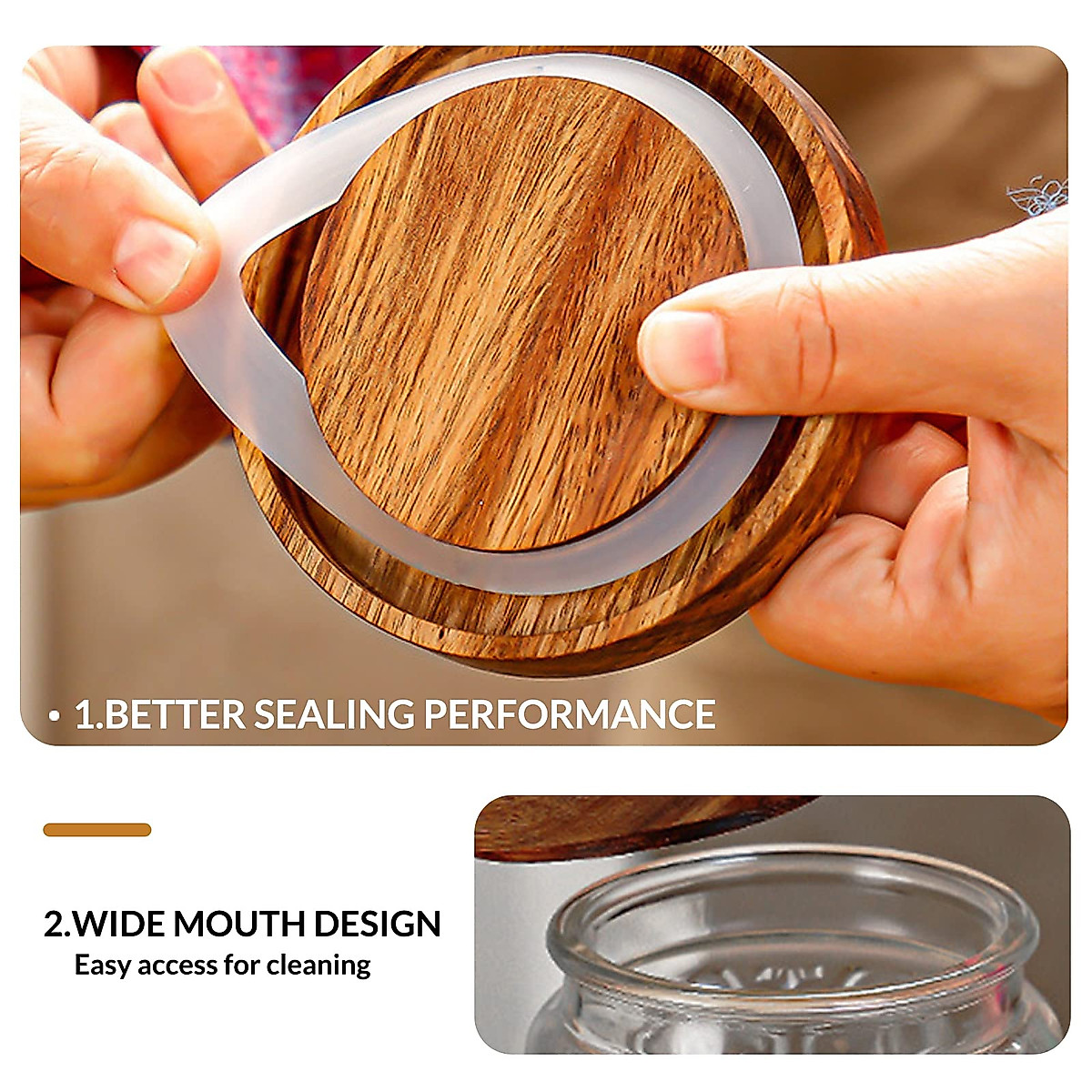 LODIKE 35oz/1000ml Glass Storage Jars with Nature Wood Lids, Airtight Food Storage Containers for Kitchen Organization, Large Capacity for Cookie, Pasta, Sugar, Flour, Cereal - Set of 2 （sunflower）