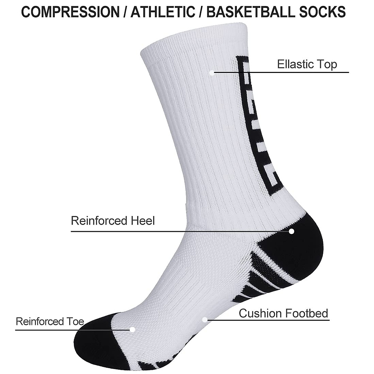 Dingcooler Men Basketball Socks 4/8 Pairs, Elite Pro Athletic Crew Socks for Youth Adult