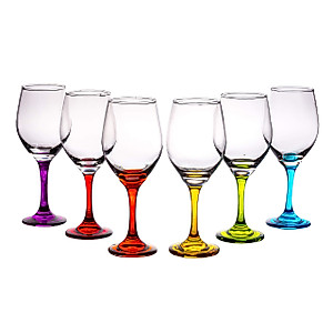 Trinkware Colored Stem Wine Glasses Set of 6 - Multi Yellow, Orange, Purple, Blue, Red, Green - Fun Party Wine Goblets -11oz
