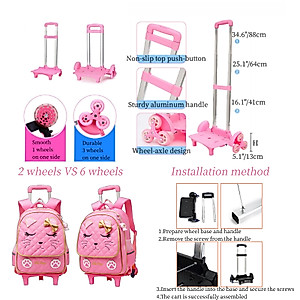 Girls Rolling Backpack Trolley School Bags Cat Face Print Travel Wheeled Carry-on Kids' Luggage